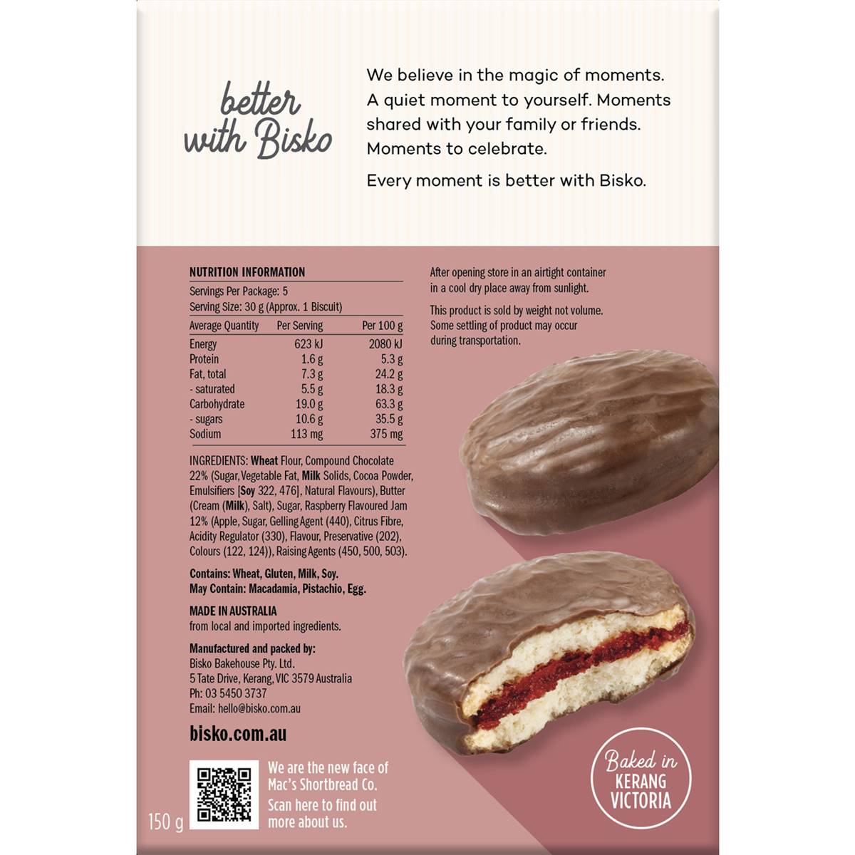 Bisko Bakehouse Dream Bites Shortbread Choc Jam Sandwich 150g | Woolworths