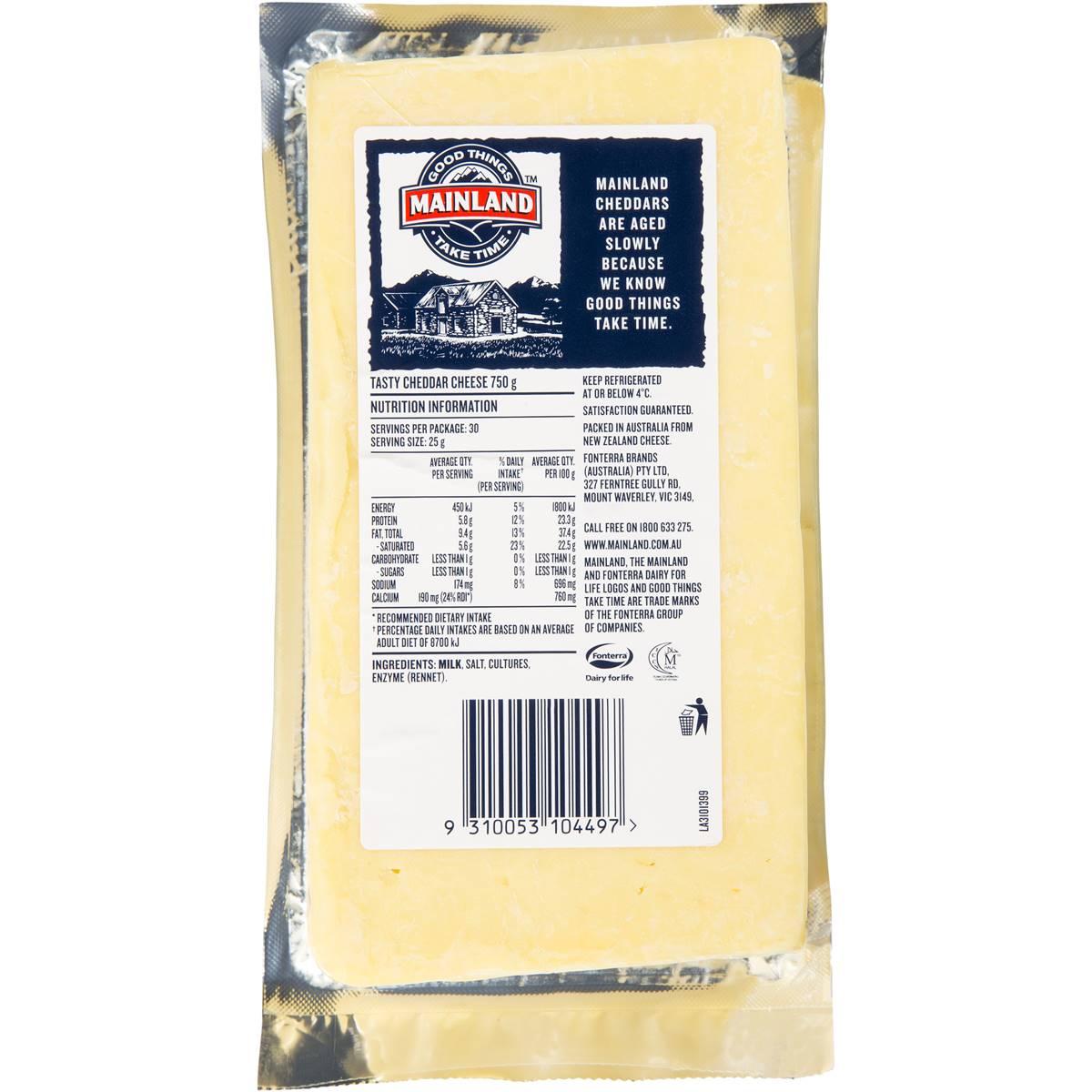 Mainland Tasty Cheese Block 750g | Woolworths