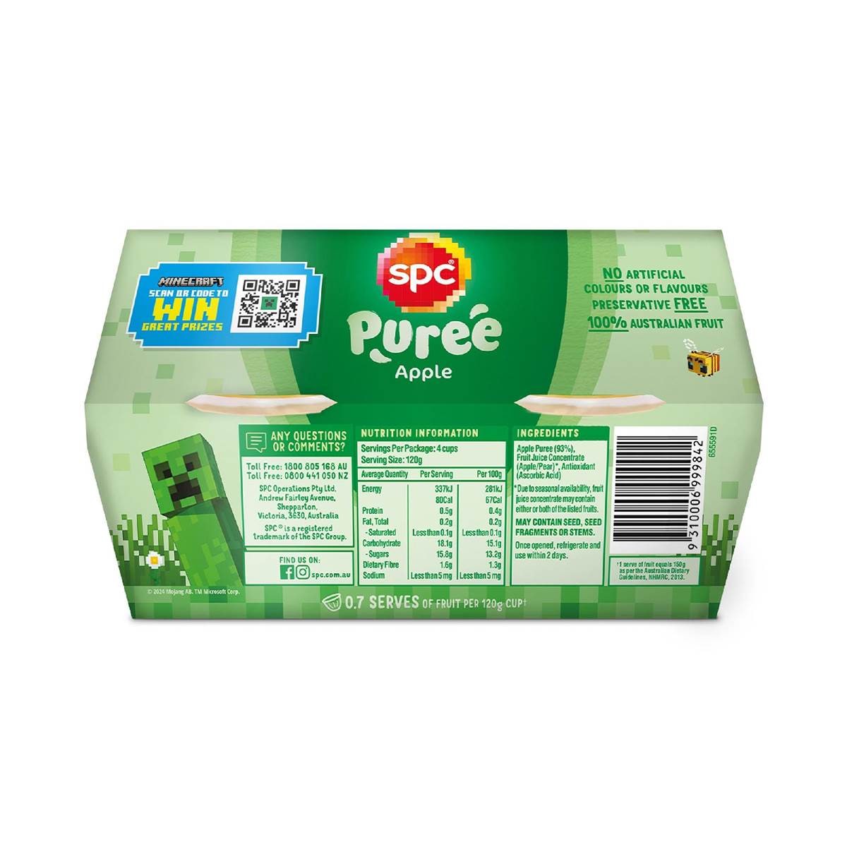 Spc Apple Puree Cups 4 X 120g | Woolworths