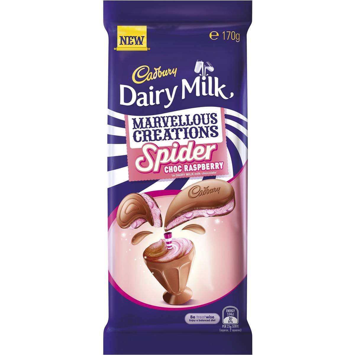 Cadbury Dairy Milk Marvellous Spider Choc Raspberry 170g | Woolworths