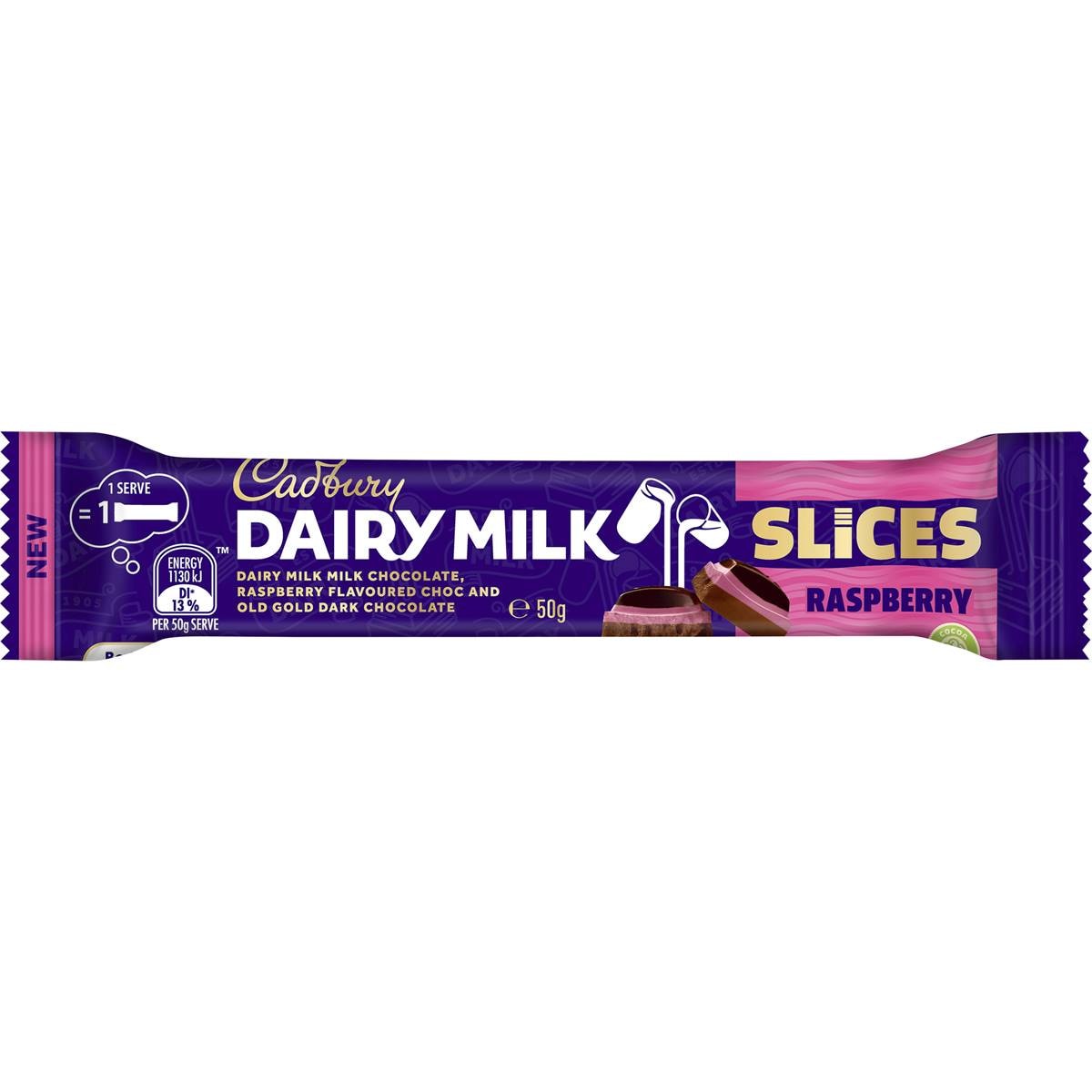 Cadbury Dairy Milk Slices Raspberry Chocolate Bar 50g | Woolworths