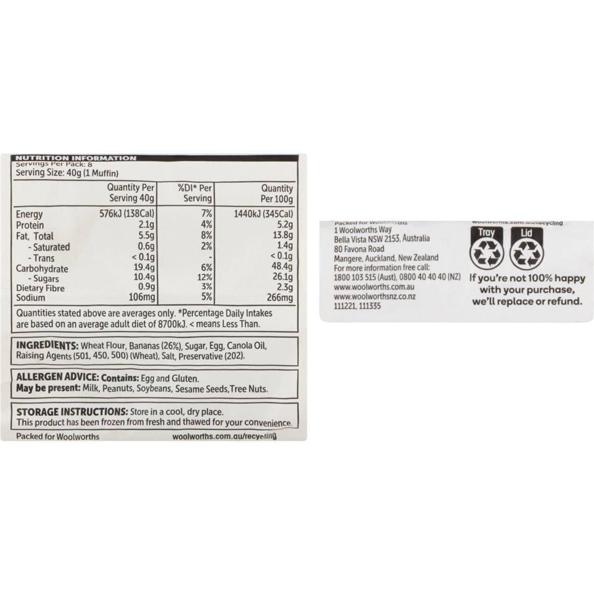 Woolworths Mini Banana Muffin 8 Pack | Woolworths