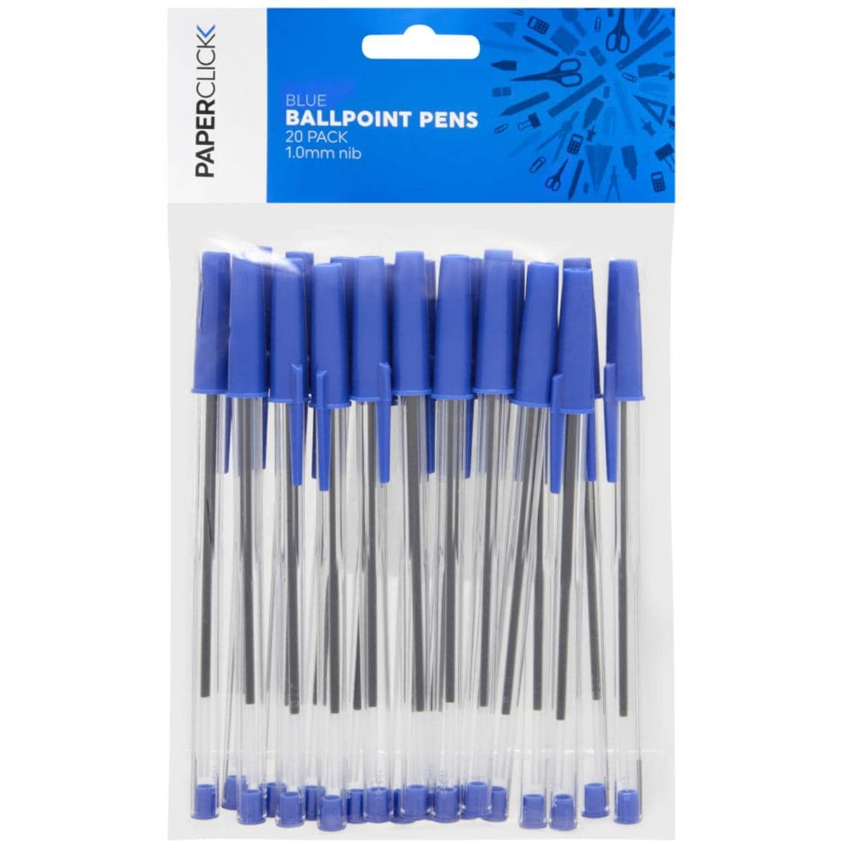 Paperclick Ball Point Pens Blue 20 Pack | Woolworths