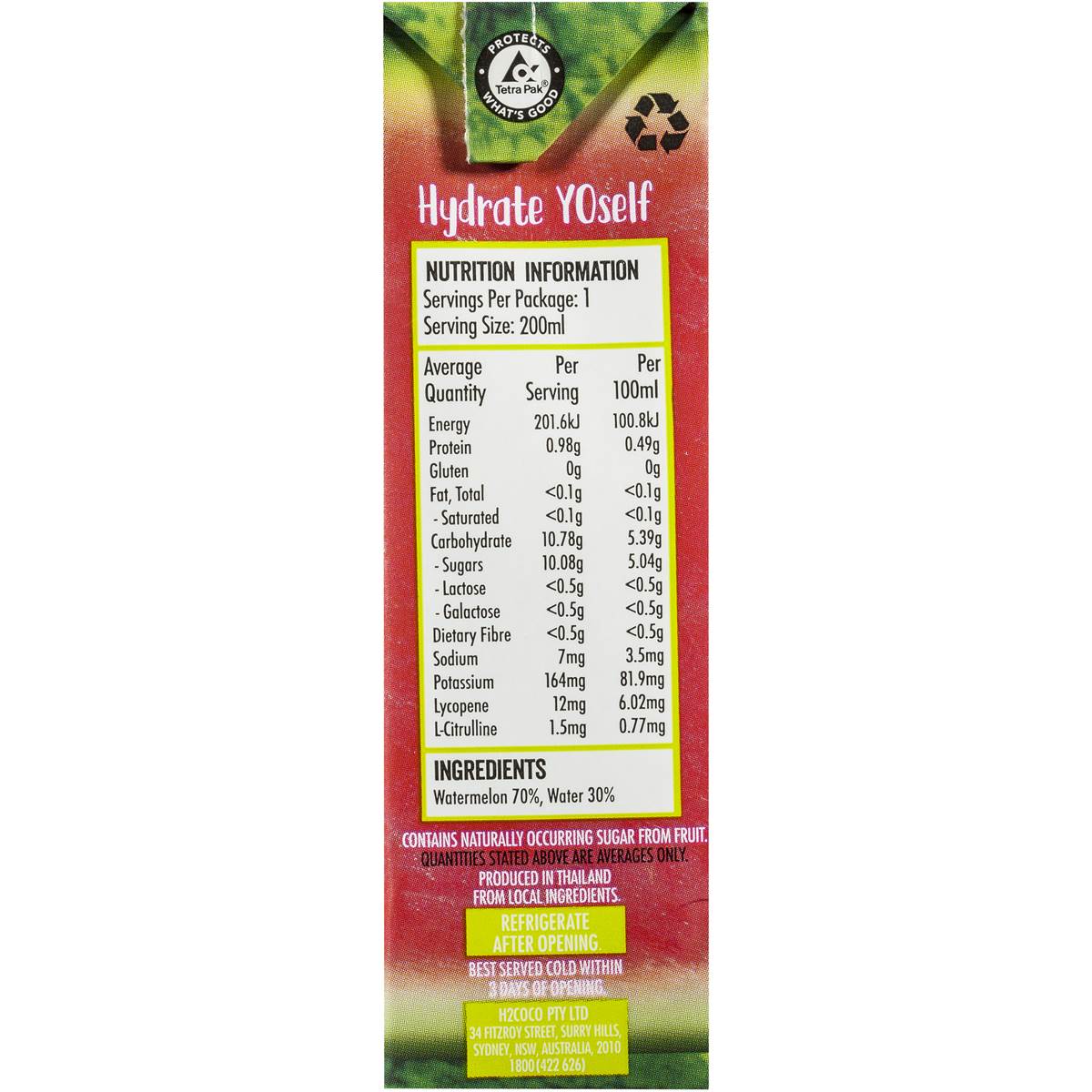 H2coco Watermelon Water 3x200ml | Woolworths