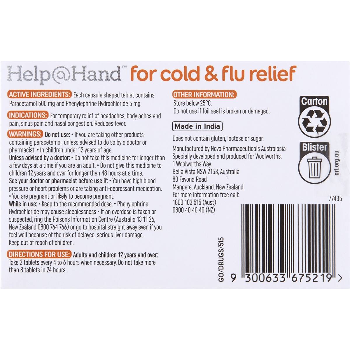 Help@hand Cold & Flu Relief 20 Pack | Woolworths