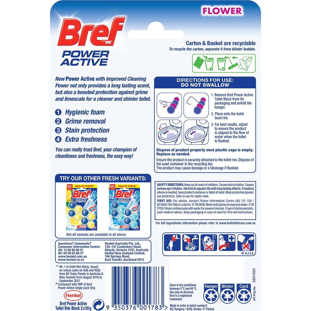 Bref Power Active Toilet Cleaner Fresh Flowers 2 Pack | Woolworths