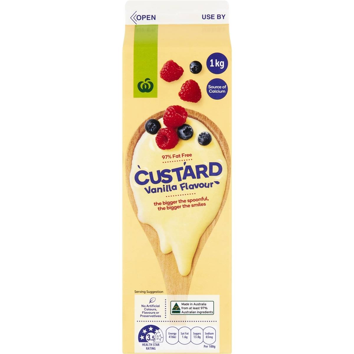 Woolworths Vanilla Custard 97% Fat Free 1kg | Woolworths