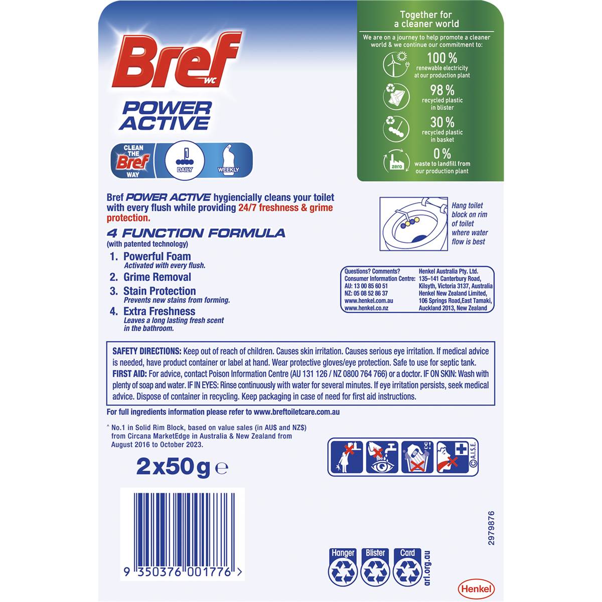 Bref Power Active Toilet Cleaner Block Lemon 2 Pack | Woolworths