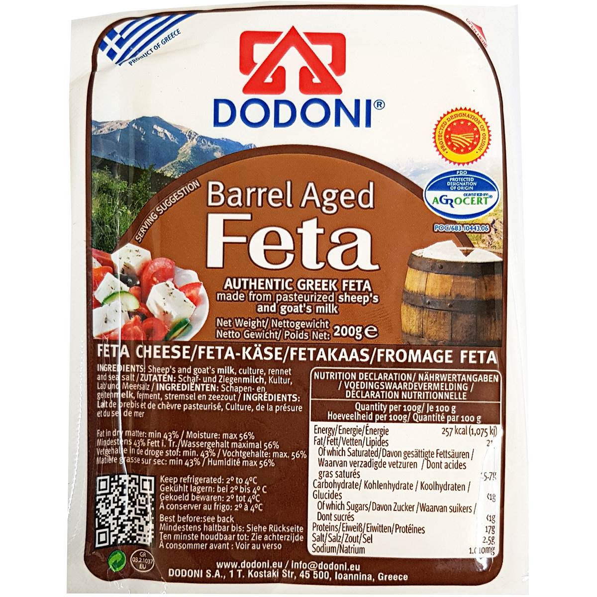 Dodoni Greek Barrel Aged Feta 200g | Woolworths