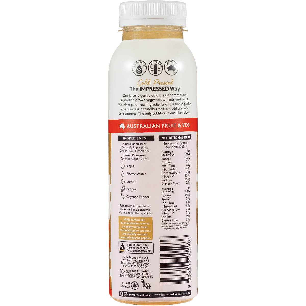 Impressed Cold Pressed Sergeant Pepper Juice 325ml | Woolworths