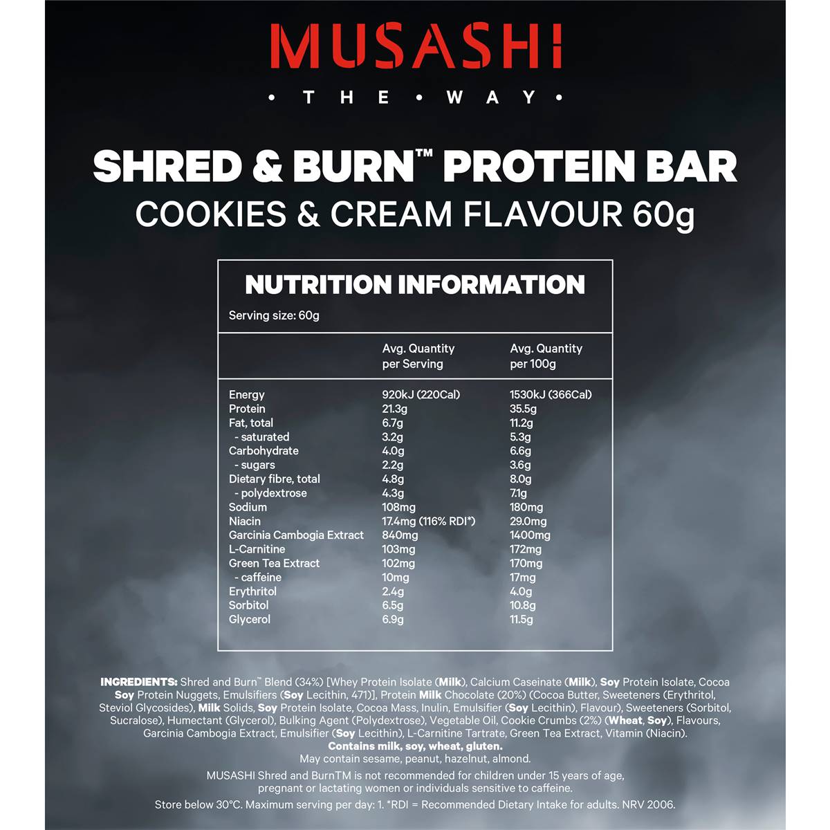 Musashi Shred & Burn Protein Bar Cookies & Cream 60g | Woolworths