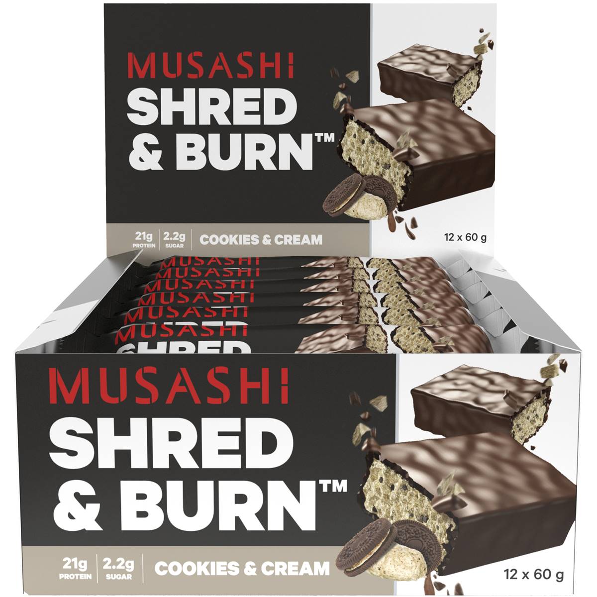 Musashi Shred & Burn Protein Bar Cookies & Cream 60g | Woolworths