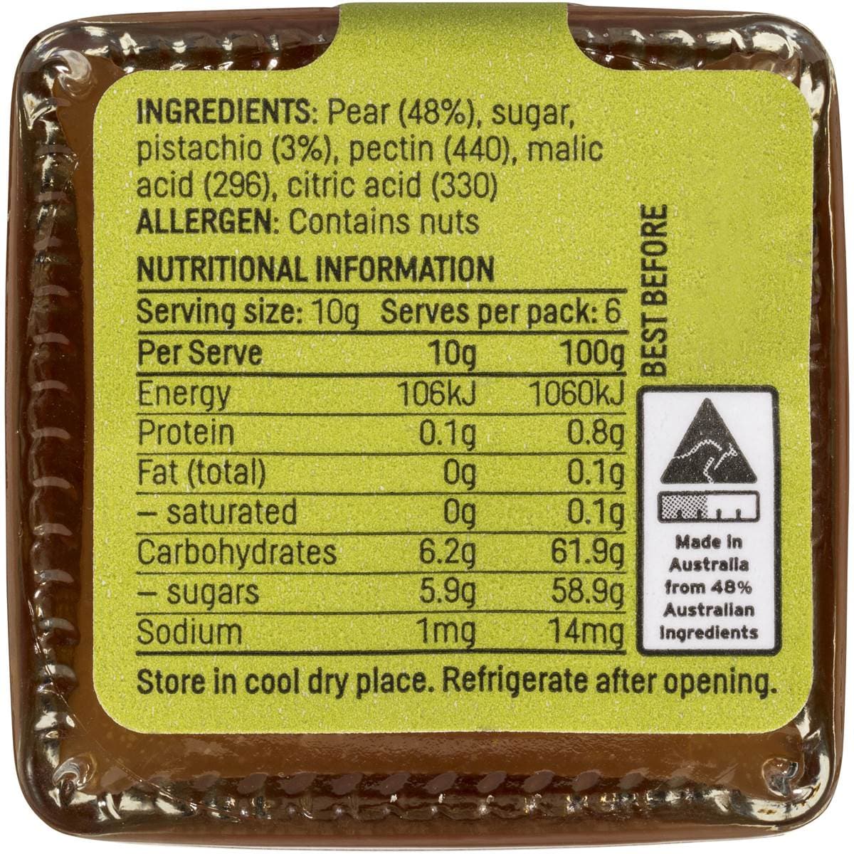 Island Berries Pear & Pistachio Paste 60g | Woolworths