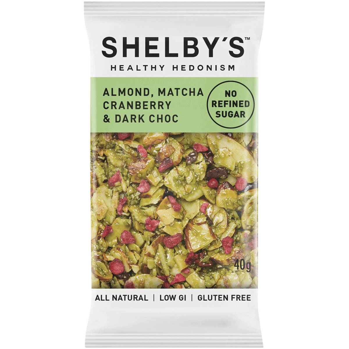 Shelby's Almond Matcha Cranberry & Dark Chocolate Bar 40g | Woolworths
