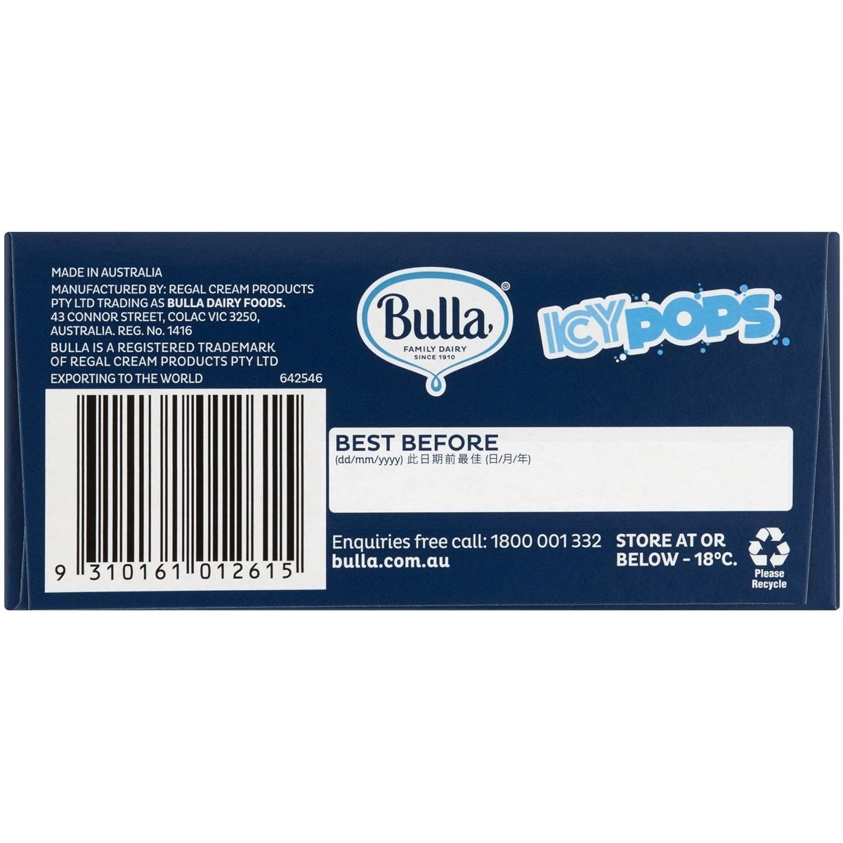 Bulla Icy Pops Soft Drinks Flavour 10 Pack | Woolworths