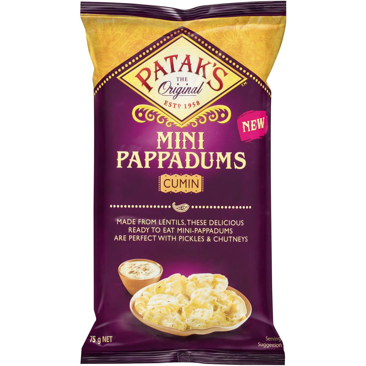 Patak's Ready To Eat Pappadum Mini Cumin 75g 6pk | Woolworths