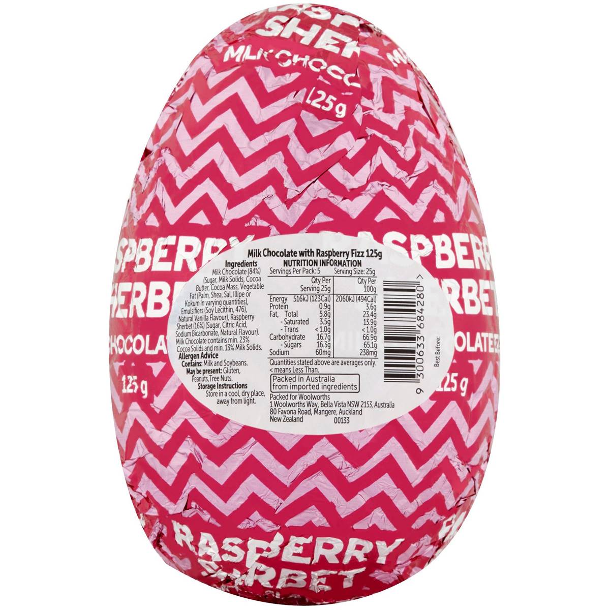 Woolworths Milk Chocolate Easter Egg With Raspberry Sherbet 125g ...