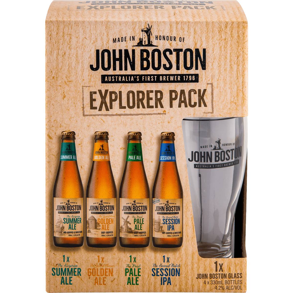 John Boston Explorer Pack 4 Ale & Glass Bottles 330ml X 4 Pack | Woolworths