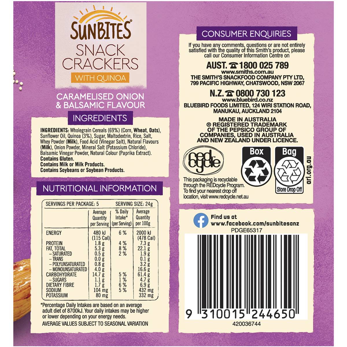 Sunbites Crackers With Quinoa Caramelised Onion & Balsamic 5 Pack ...