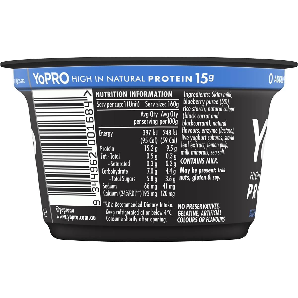 Yopro High Protein Blueberry Greek Yoghurt 160g | Woolworths
