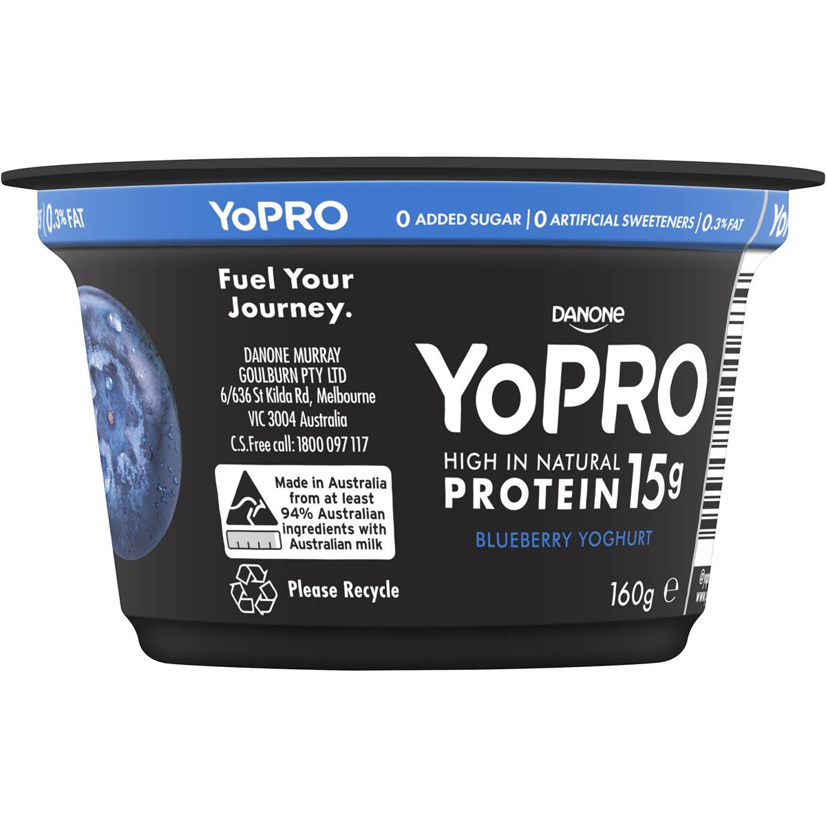 Yopro High Protein Blueberry Greek Yoghurt 160g | Woolworths
