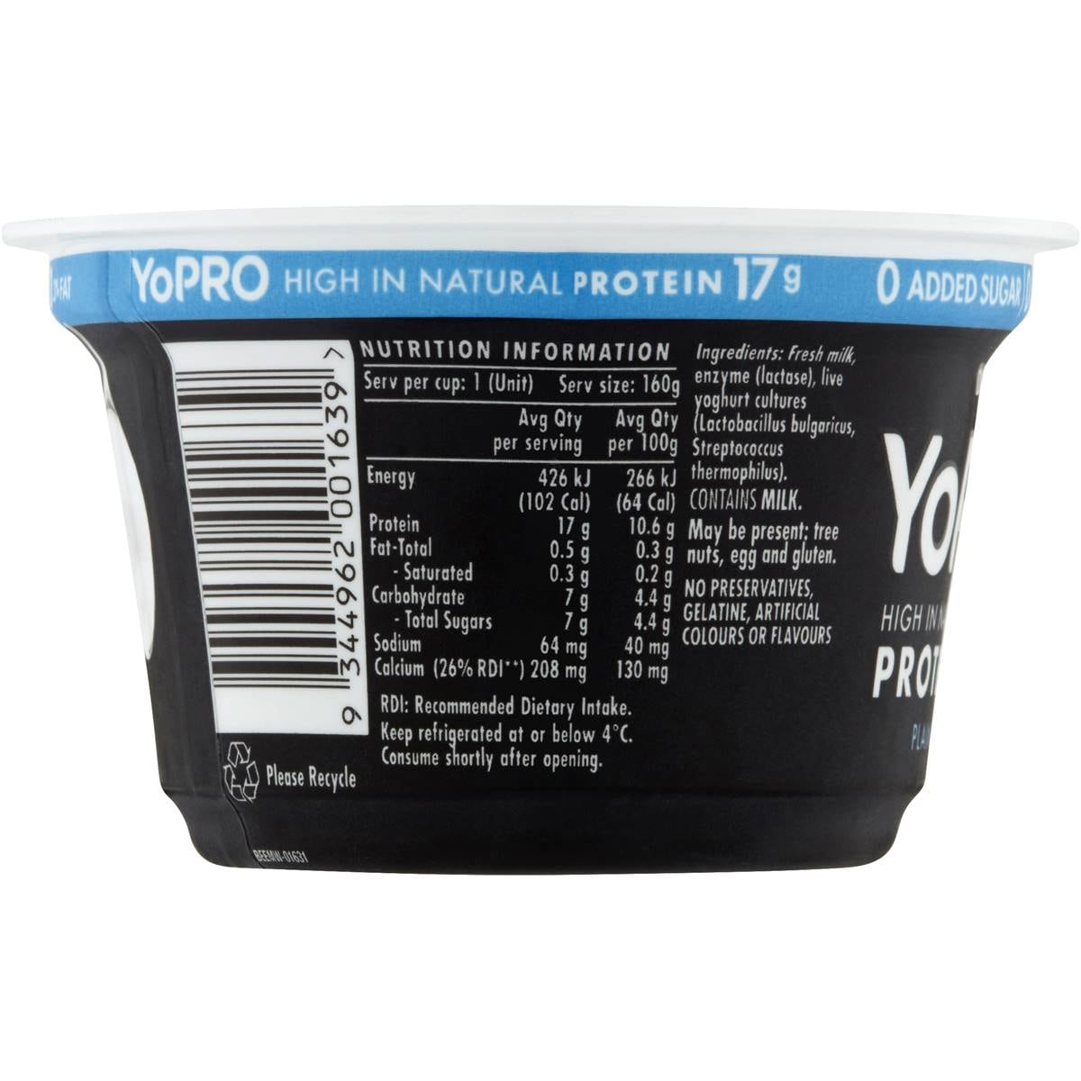 Danone Yopro Yoghurt Plain 160g | Woolworths
