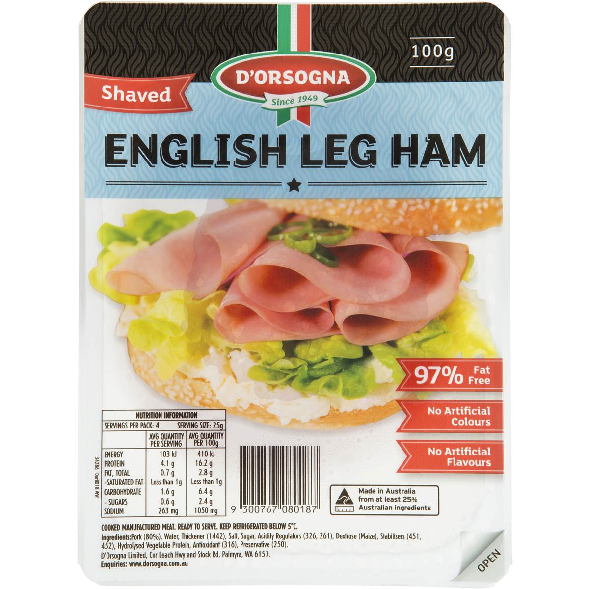 D'orsogna English Style Shaved Ham 100g | Woolworths
