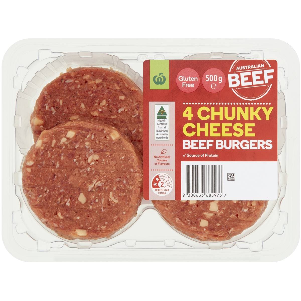 Woolworths 4 Chunky Cheese Beef Burger 500g | Woolworths