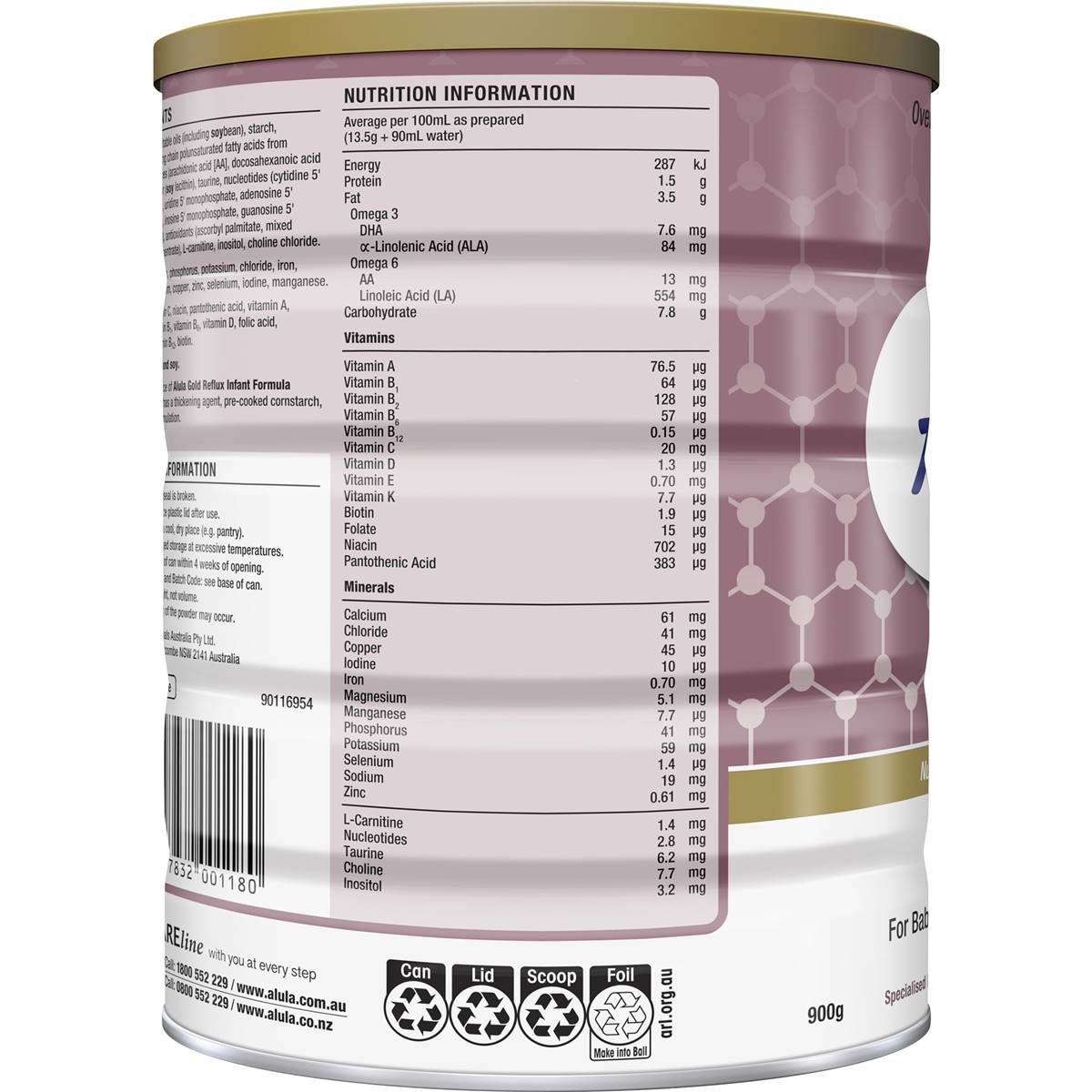 Alula Gold Reflux 0-12 Months Infant Formula 900g | Woolworths