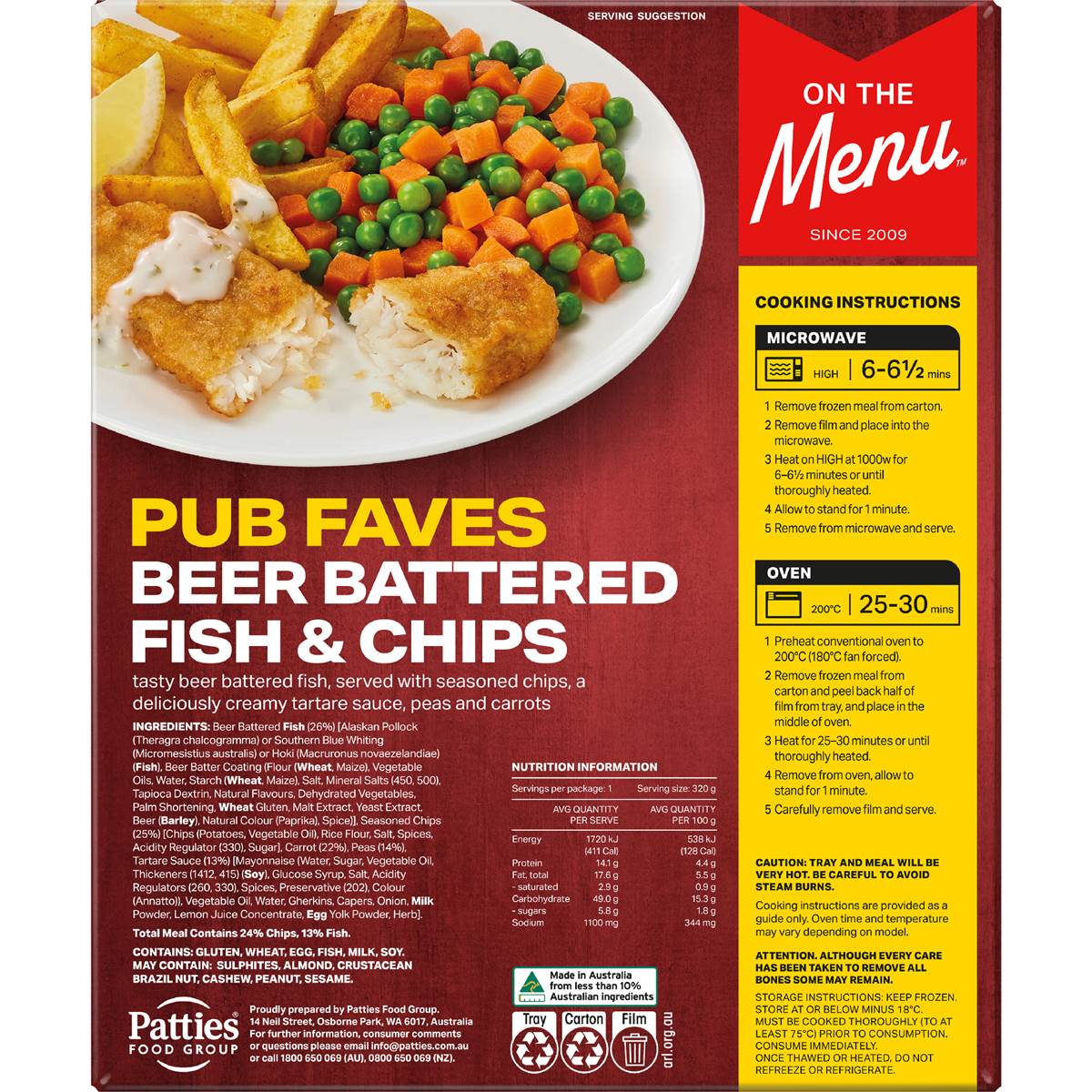 On The Menu Beer Battered Fish & Chips Frozen Meal 320g | Woolworths