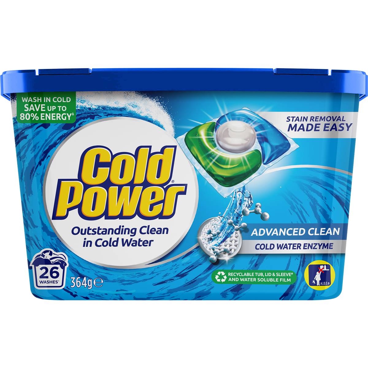 Cold Power Advanced Clean Laundry Capsules Washing Detergent 26 Pack ...