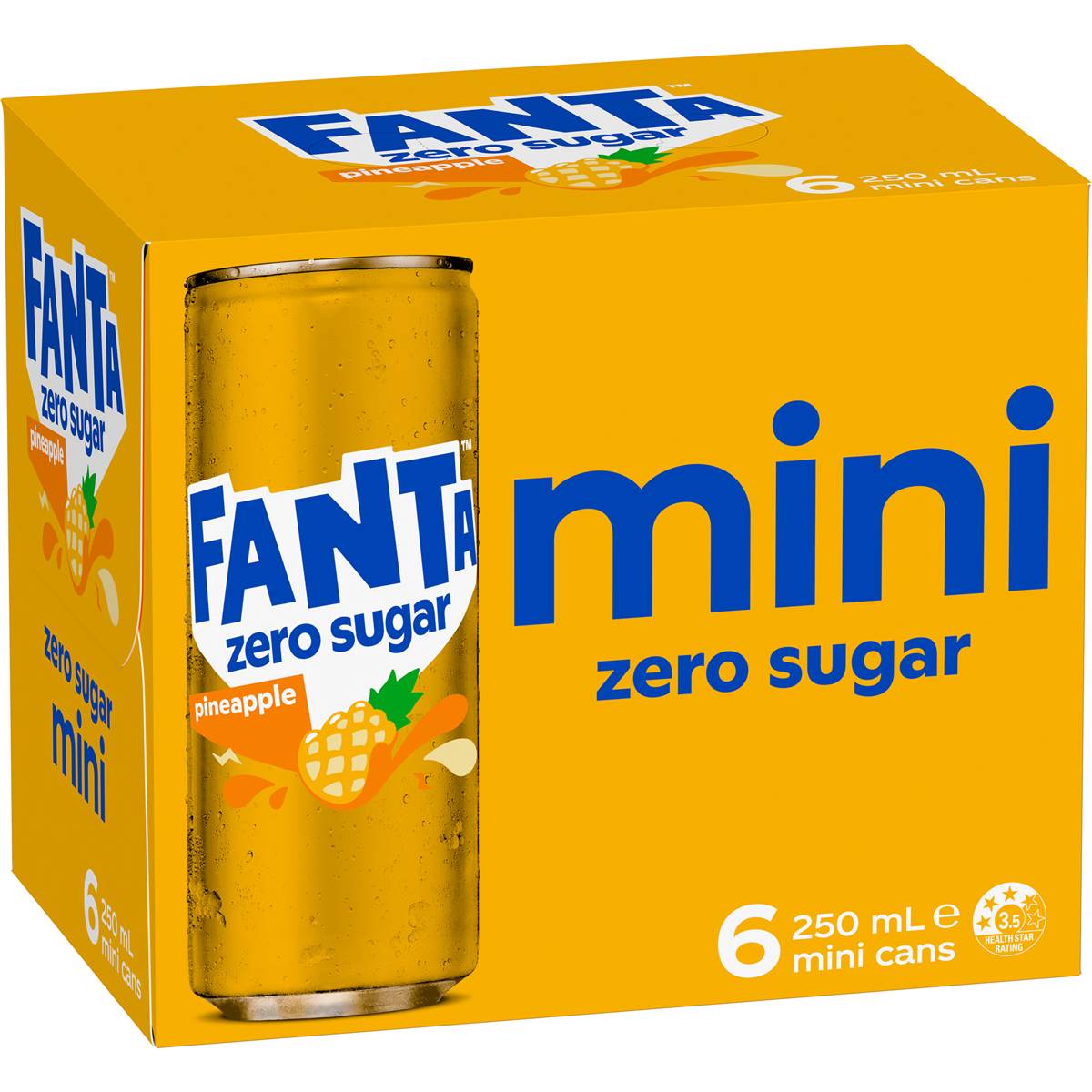 Fanta Mini Pineapple Zero Cans 250ml X 6 Pack | Woolworths