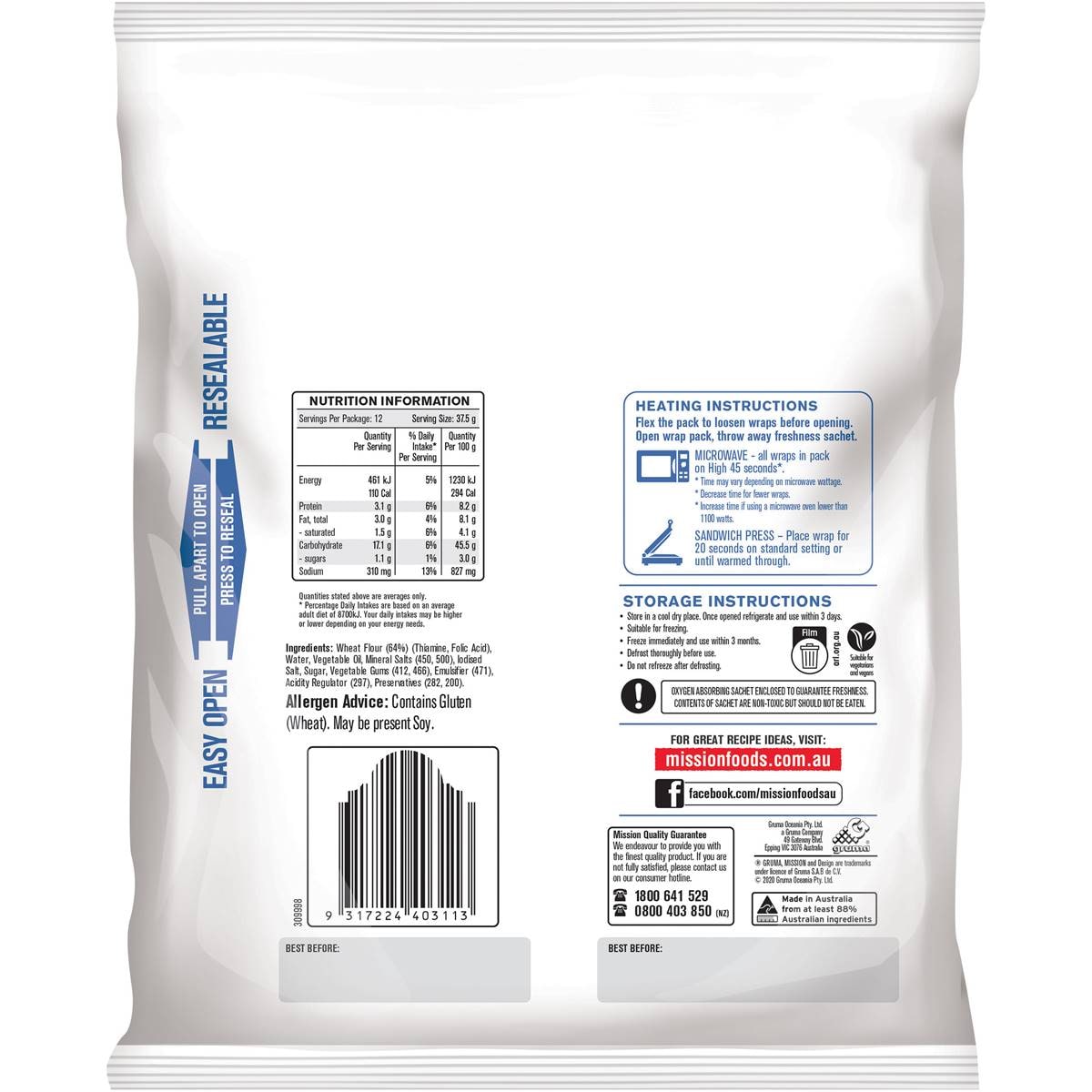 Mission Wraps Soft & Fluffy 12 Pack | Woolworths