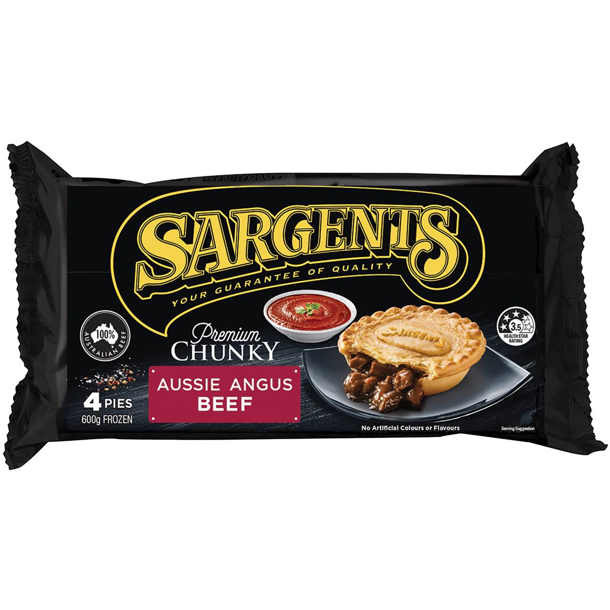 Sargents Aussie Angus Premium Chunky Beef Pies 4 Pack | Woolworths