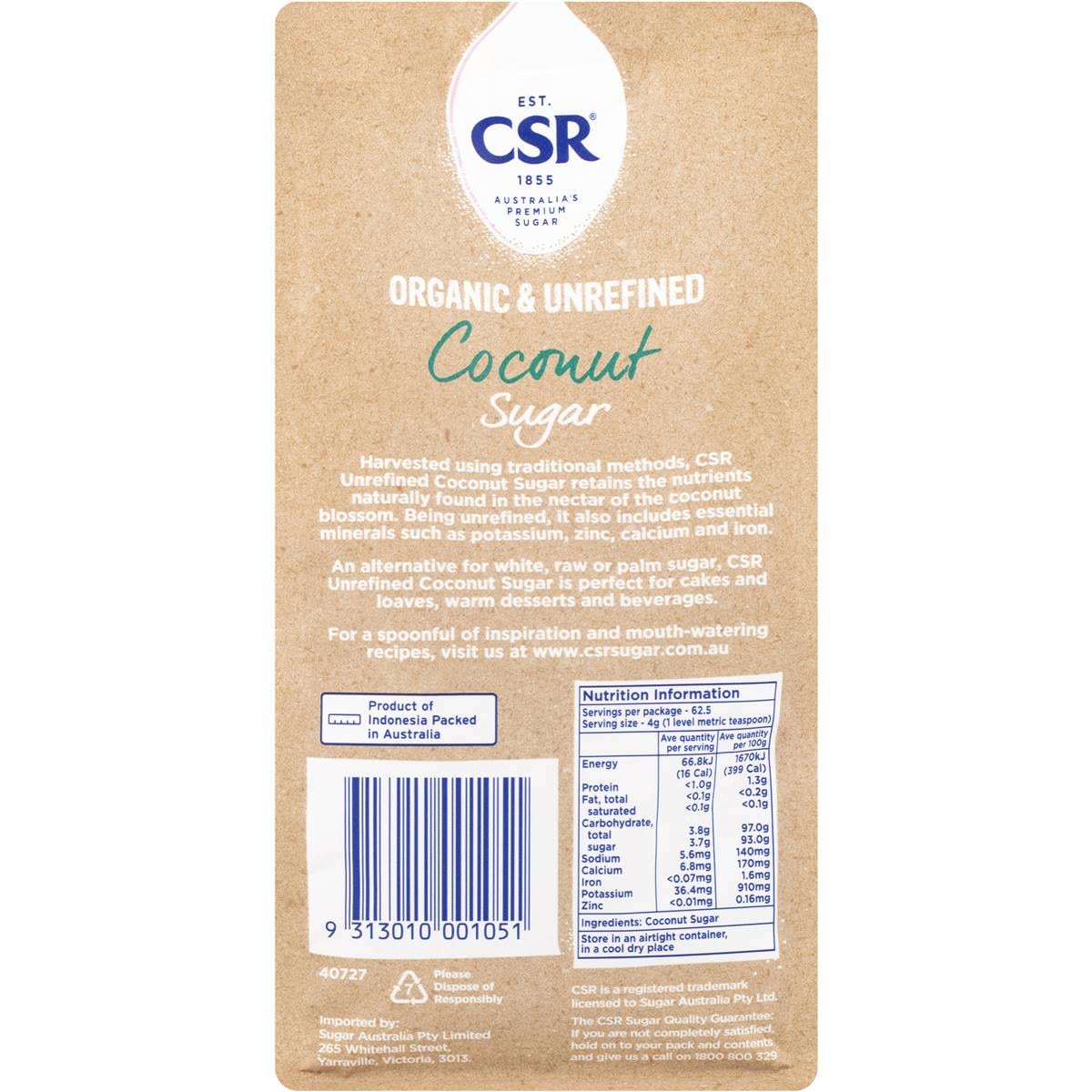Csr Unrefined Coconut Sugar 250g | Woolworths