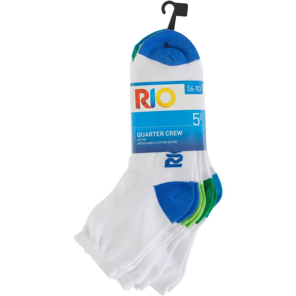 Rio Men's Active Quarter Crew Socks Size 6-10 5 Pack | Woolworths