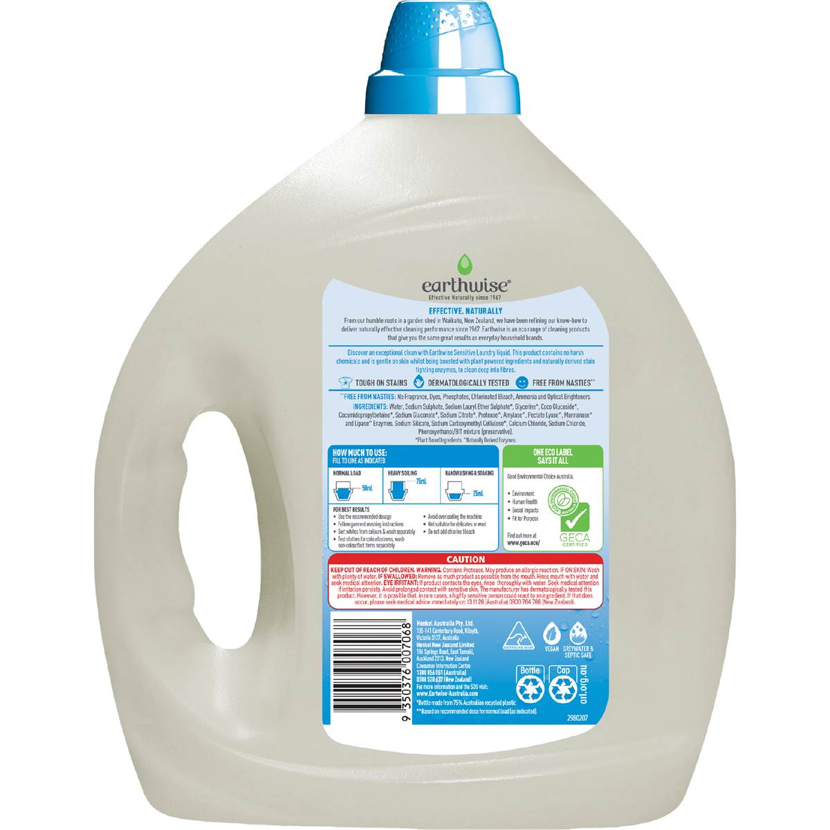 Earthwise Sensitive Clean Laundry Liquid Washing Detergent 4l | Woolworths