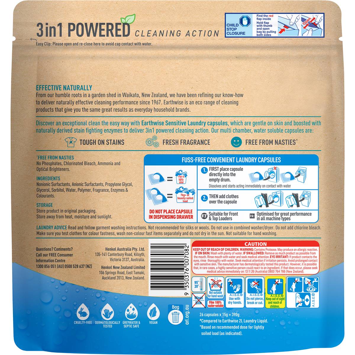 Earthwise Sensitive Clean Laundry Capsules Washing Detergent 26 Pack ...