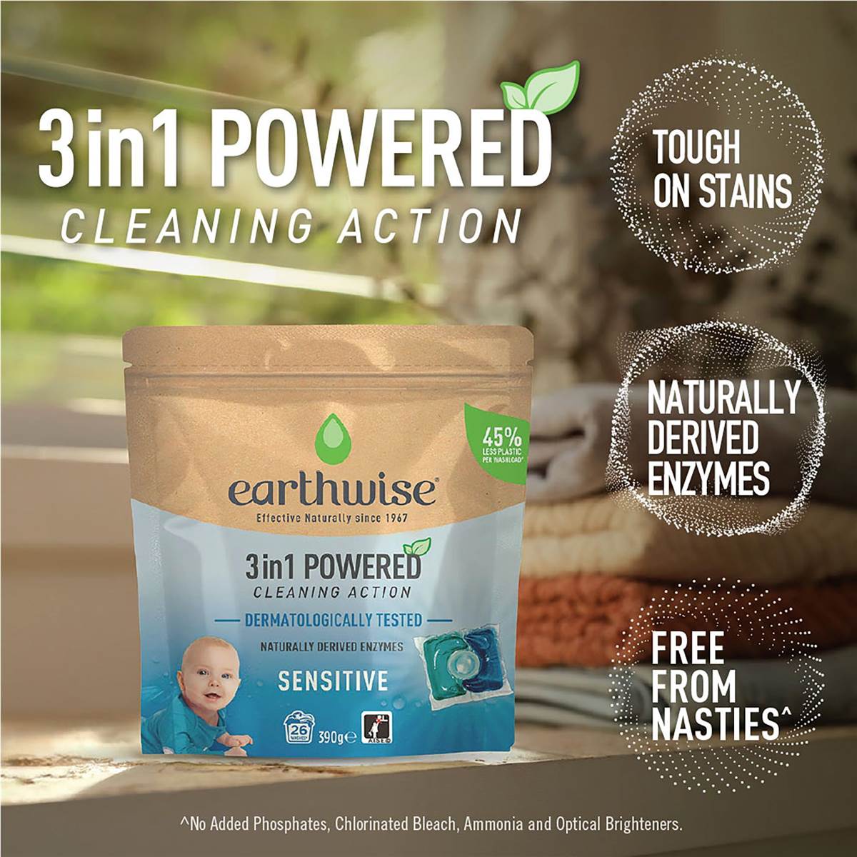 Earthwise Sensitive Clean Laundry Capsules Washing Detergent 26 Pack ...