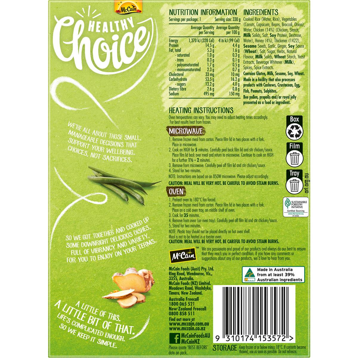 Mccain Honey Stir Fry Chicken Healthy Choice Frozen Meal 330g | Woolworths