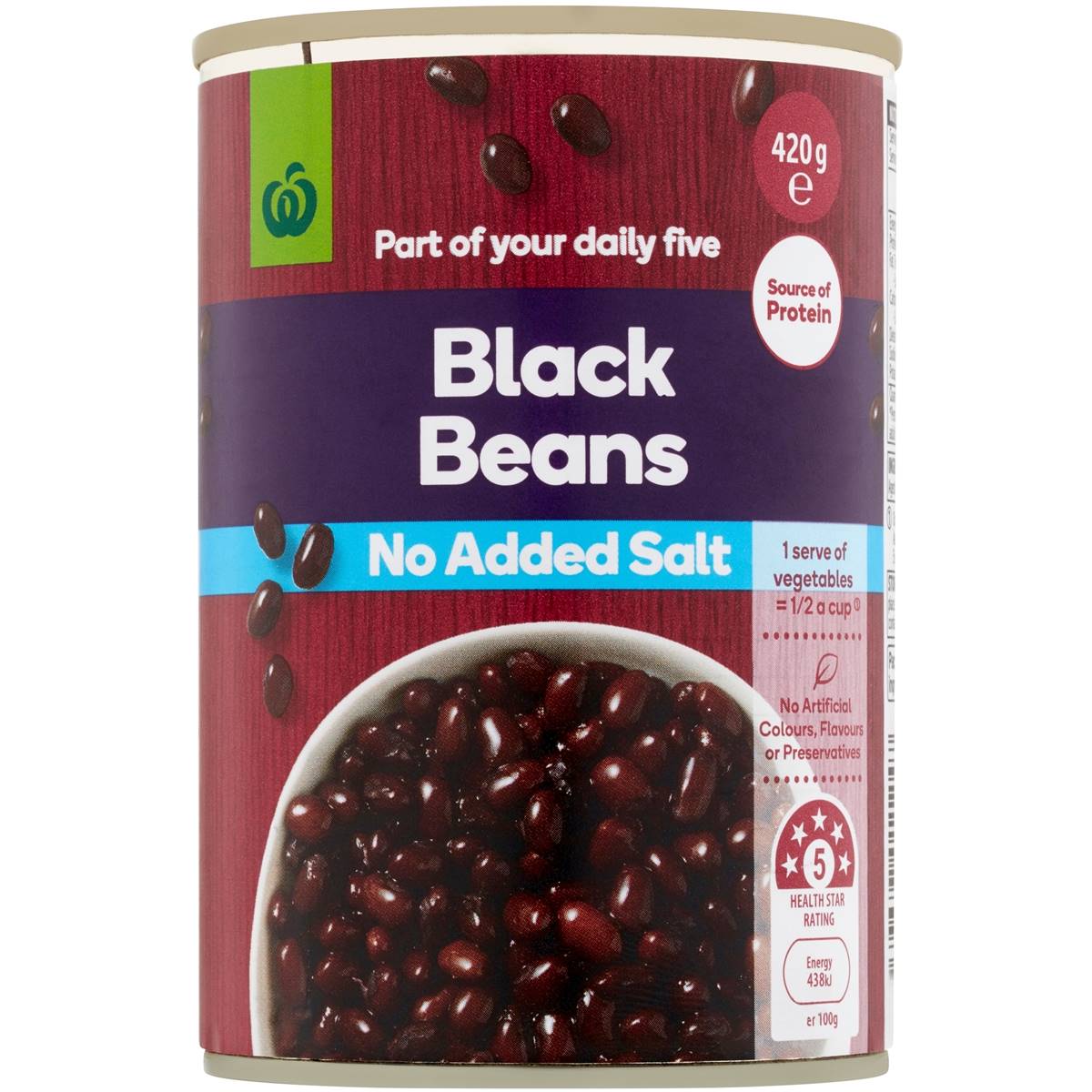 Woolworths Black Beans No Added Salt Can 420g | Woolworths