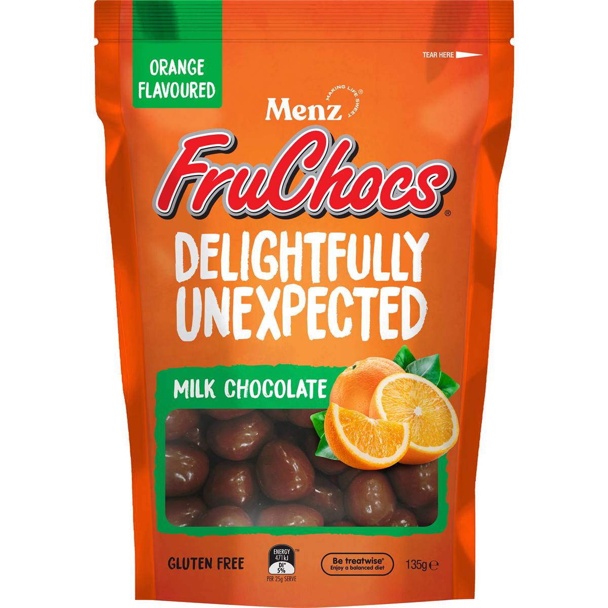 Menz Fruchocs Milk Chocolate Orange Flavoured 135g | Woolworths