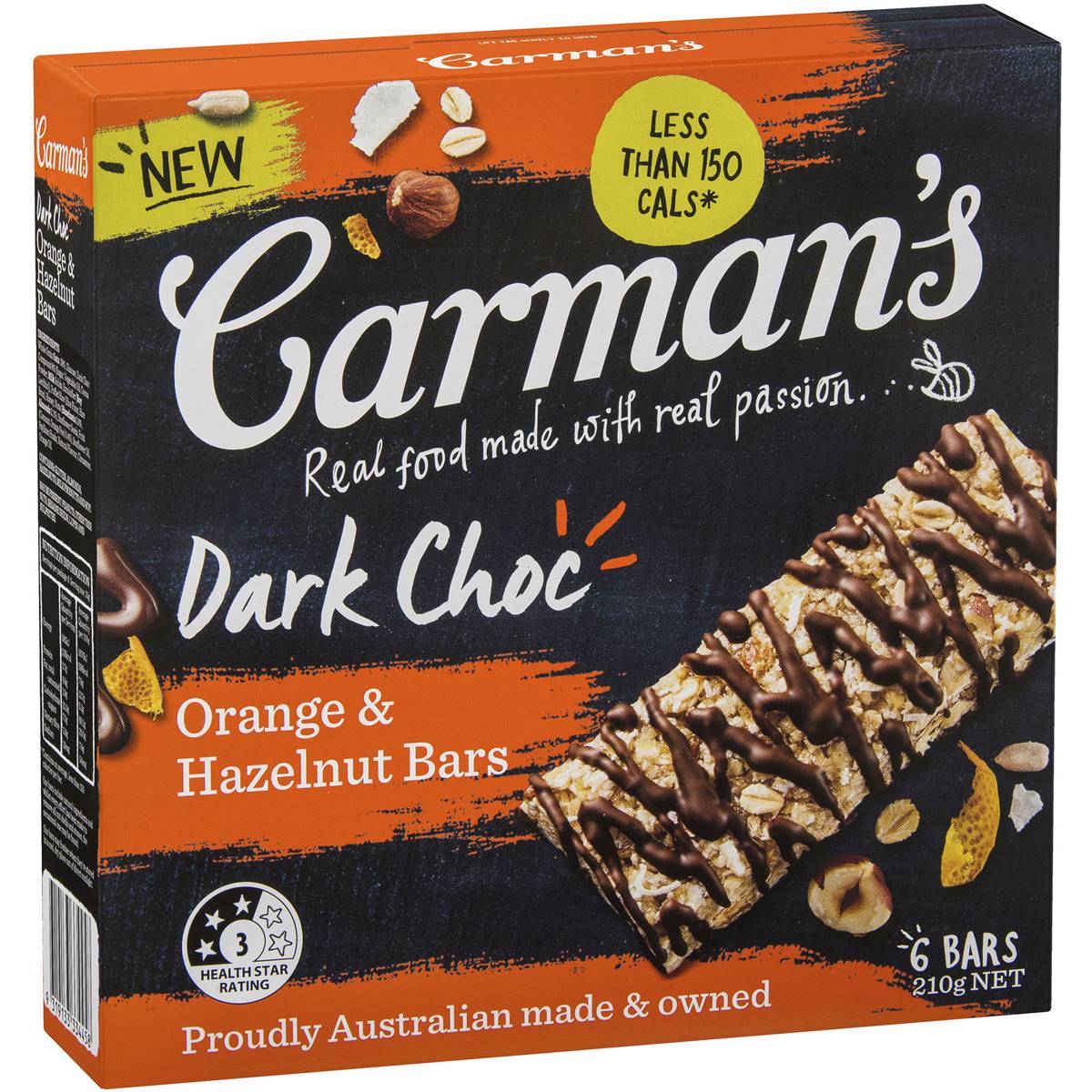 Carman's Dark Choc Orange Hazelnut Bar 210g | Woolworths