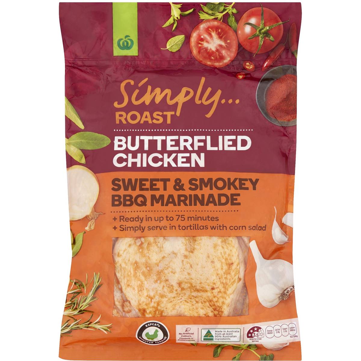 Woolworths Simply Roast Butterflied Chicken Sweet & Smokey 900g - 1.4kg ...