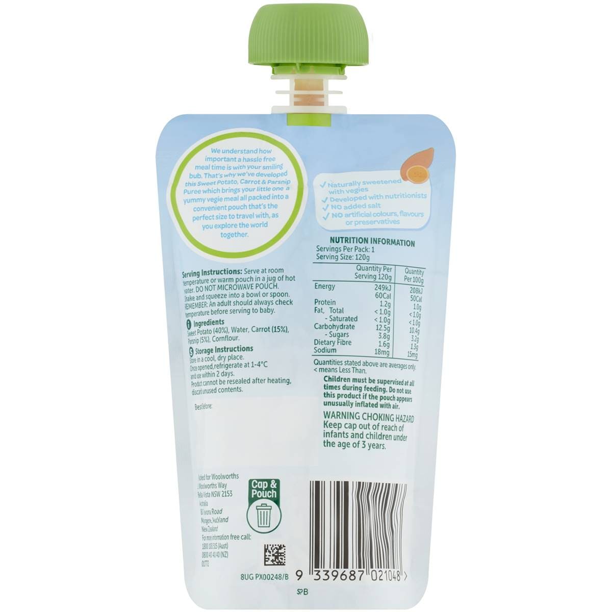 Woolworths Smiling Tums 6 Months+ Sweet Potato Carrot & Parsnip 120g ...