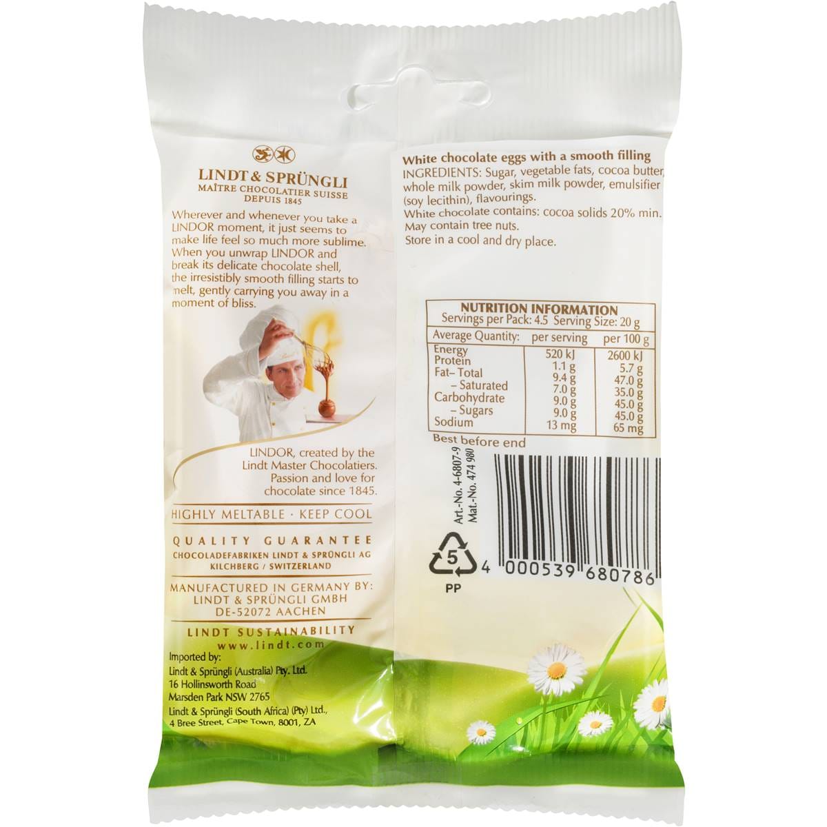 Lindt Lindor Mini White Chocolate Eggs Bag 90g | Woolworths