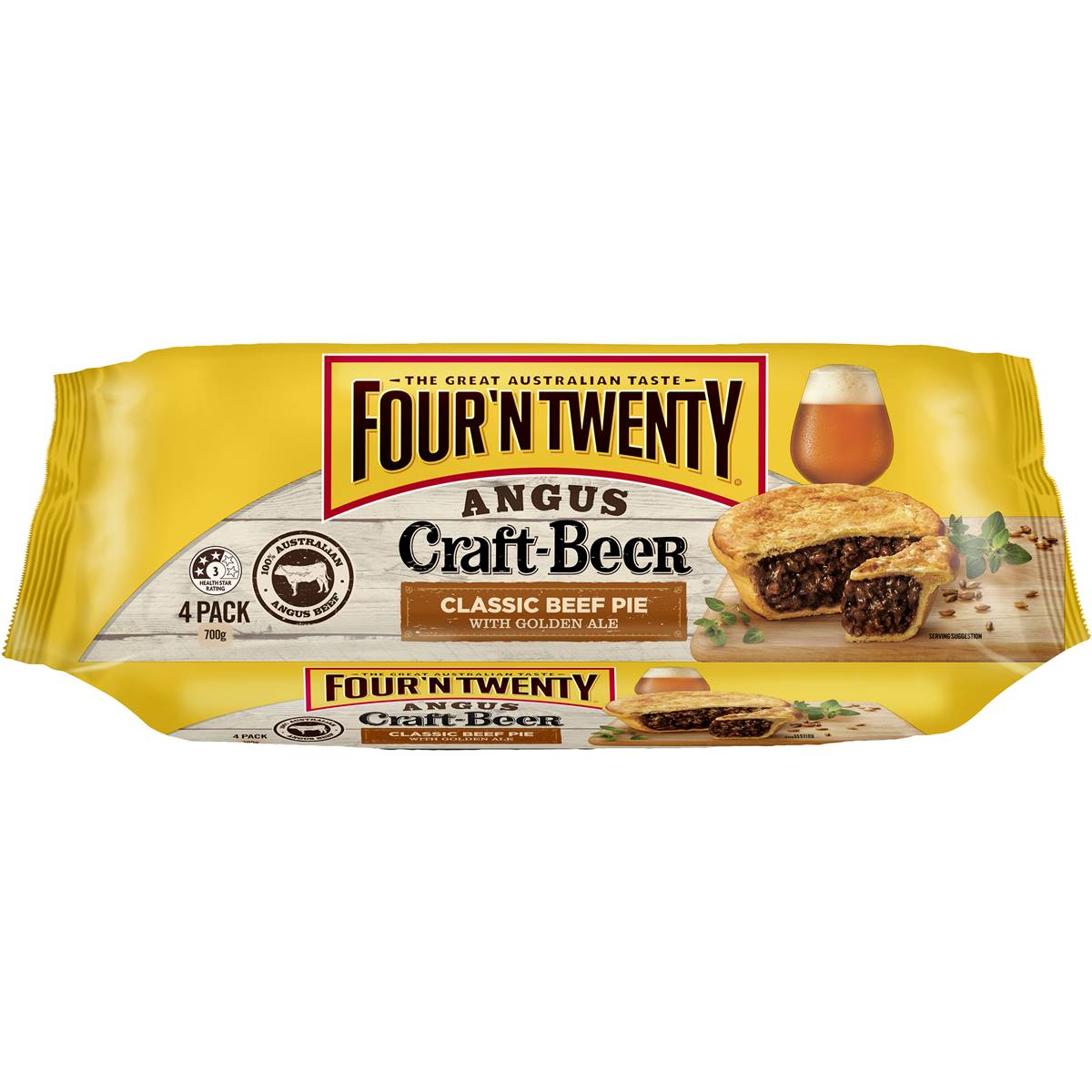 Four'n Twenty Classic Angus Beef Pie With Golden Ale 4 Pack | Woolworths