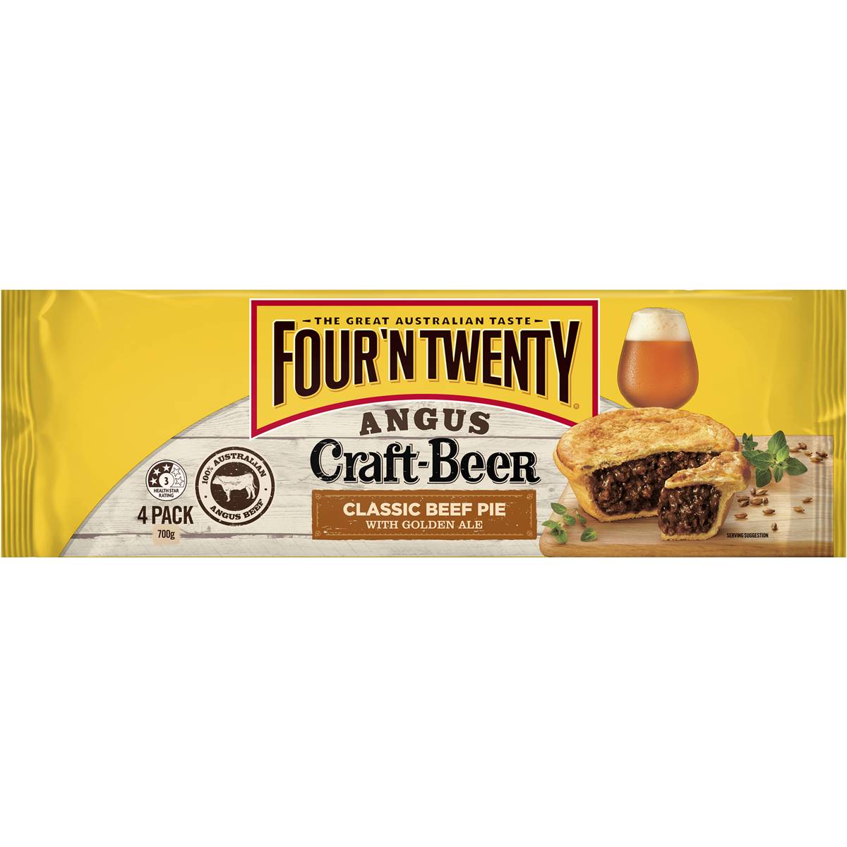 Four'n Twenty Classic Angus Beef Pie With Golden Ale 4 Pack | Woolworths