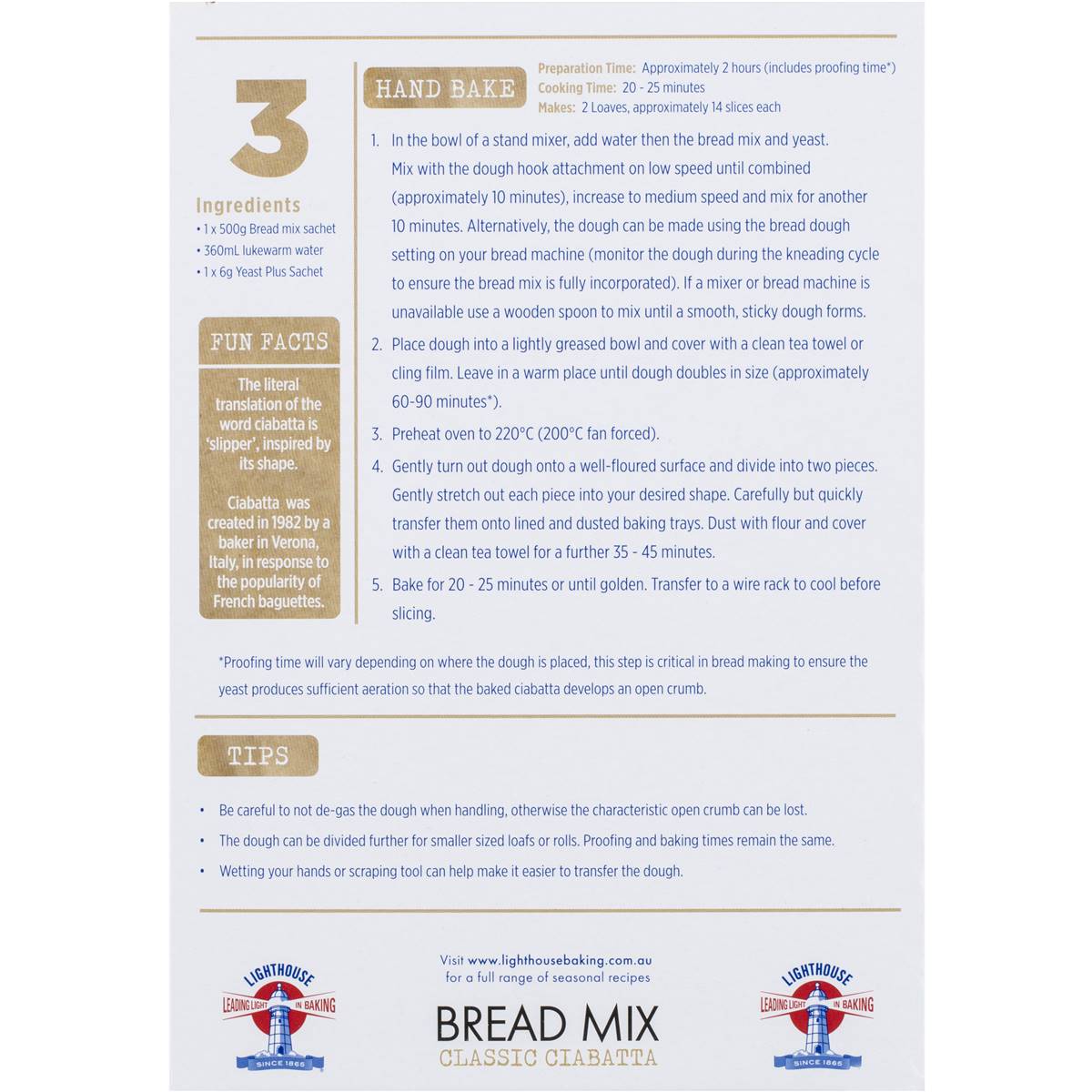 Lighthouse Ciabatta Bread Mix 1kg | Woolworths