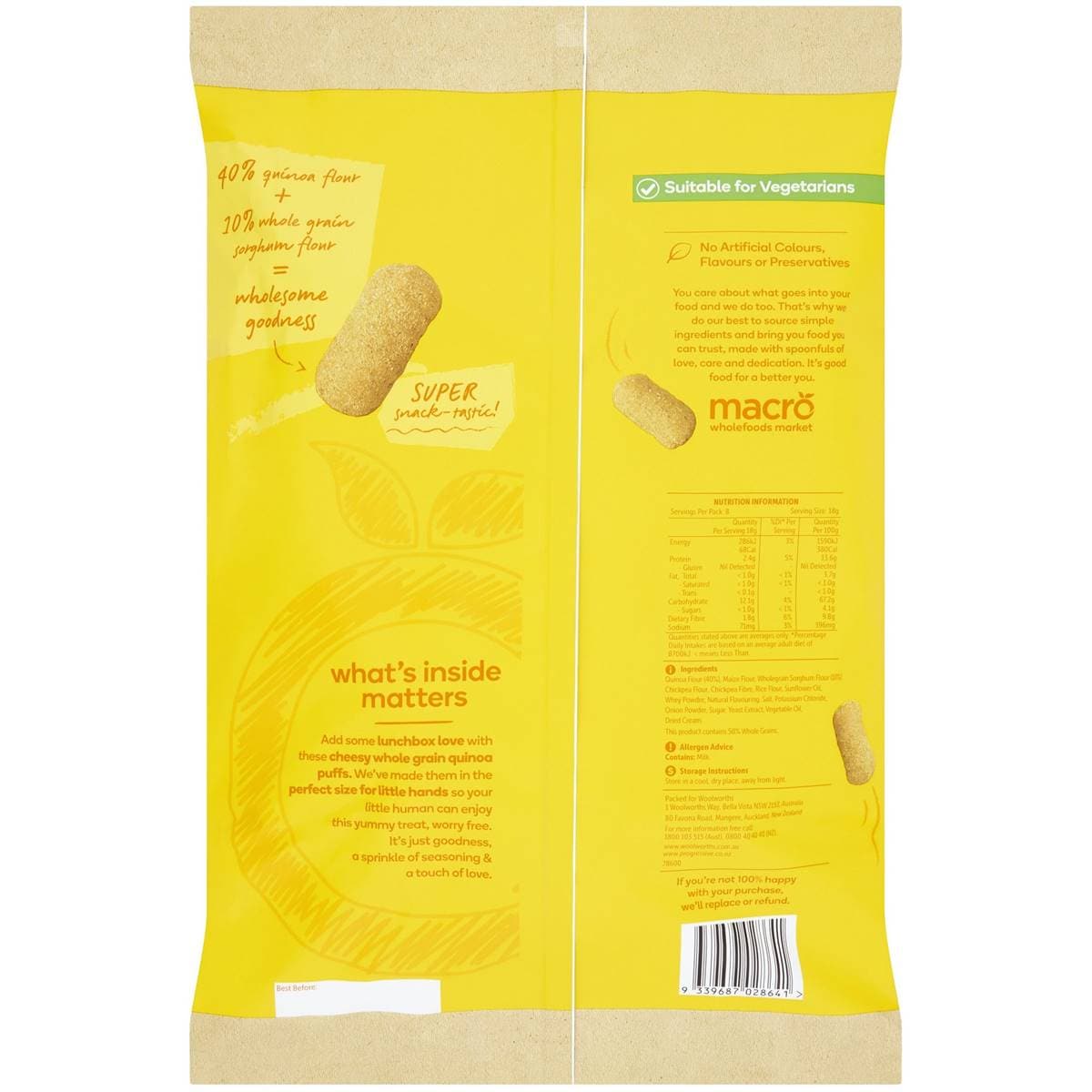 Macro Quinoa Puffs Cheesy Grin Flavour 144g | Woolworths